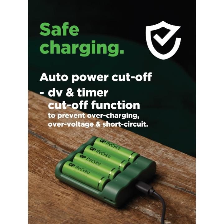 USB Battery Charger + Wall Adaptor with 4 AA 2100mAh Rechargeable ...