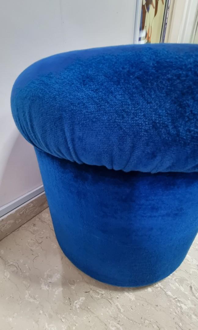 Vintage Ocean Blue Round Stool with Wheels, Furniture & Home Living ...