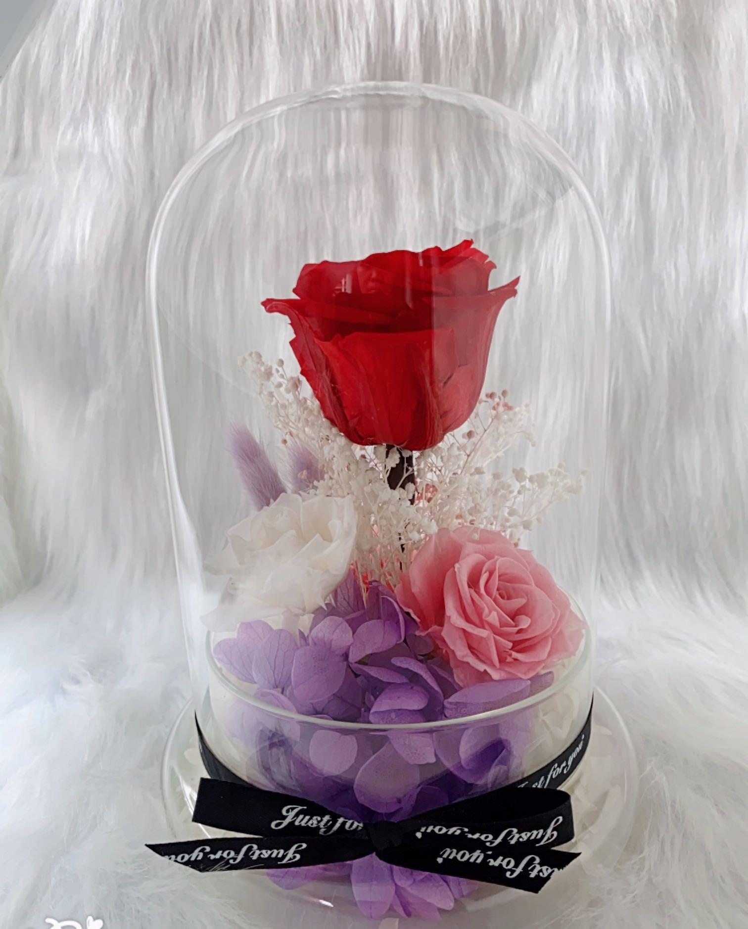 Glass Dome preserved rose glass flower with LED lights for Valentine'sy ...