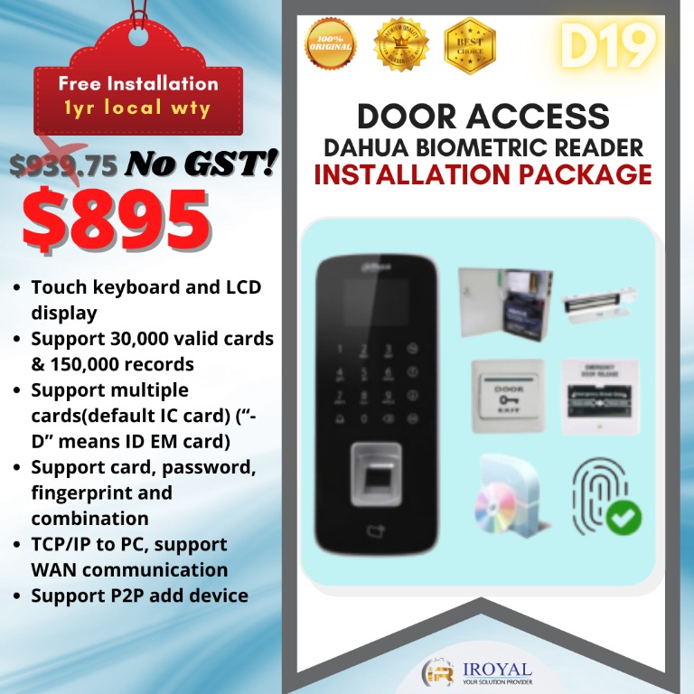 Door Access Installation Package Dahua Biometric Reader d19, Furniture ...