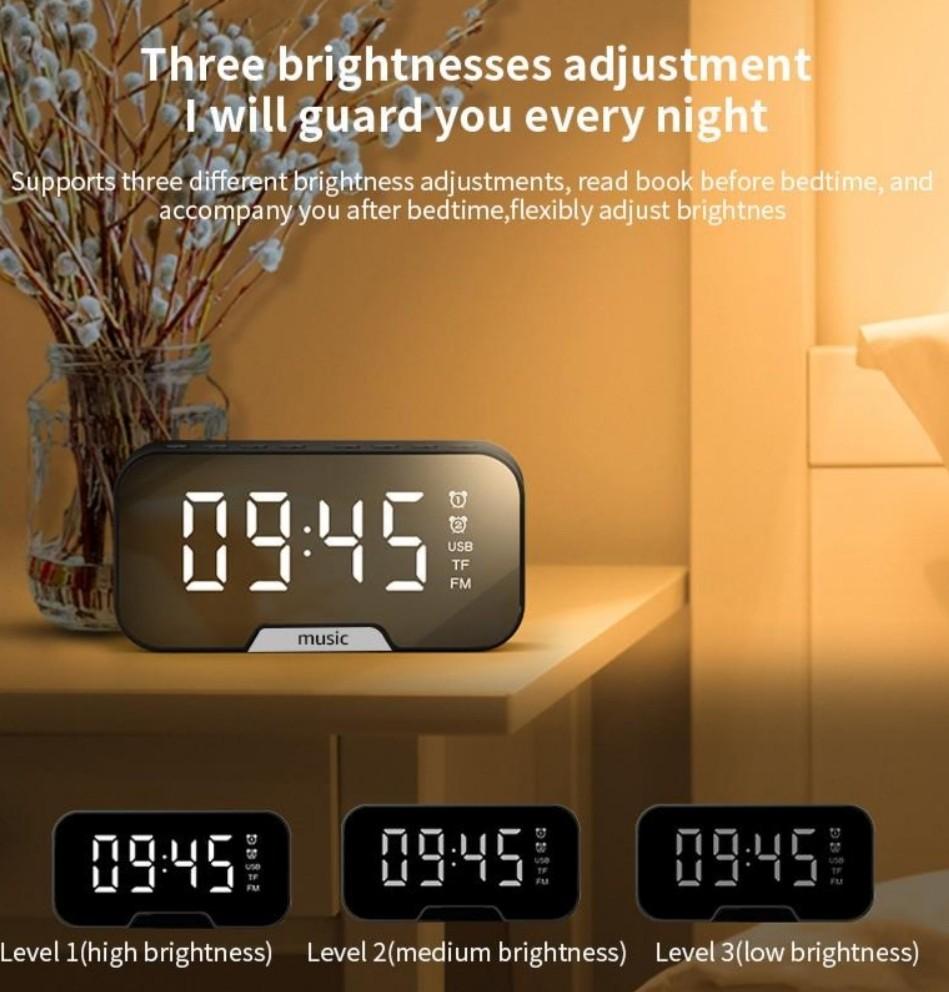 Portable Alarm Clock Bluetooth Speaker Super Bass Wireless Stereo ...