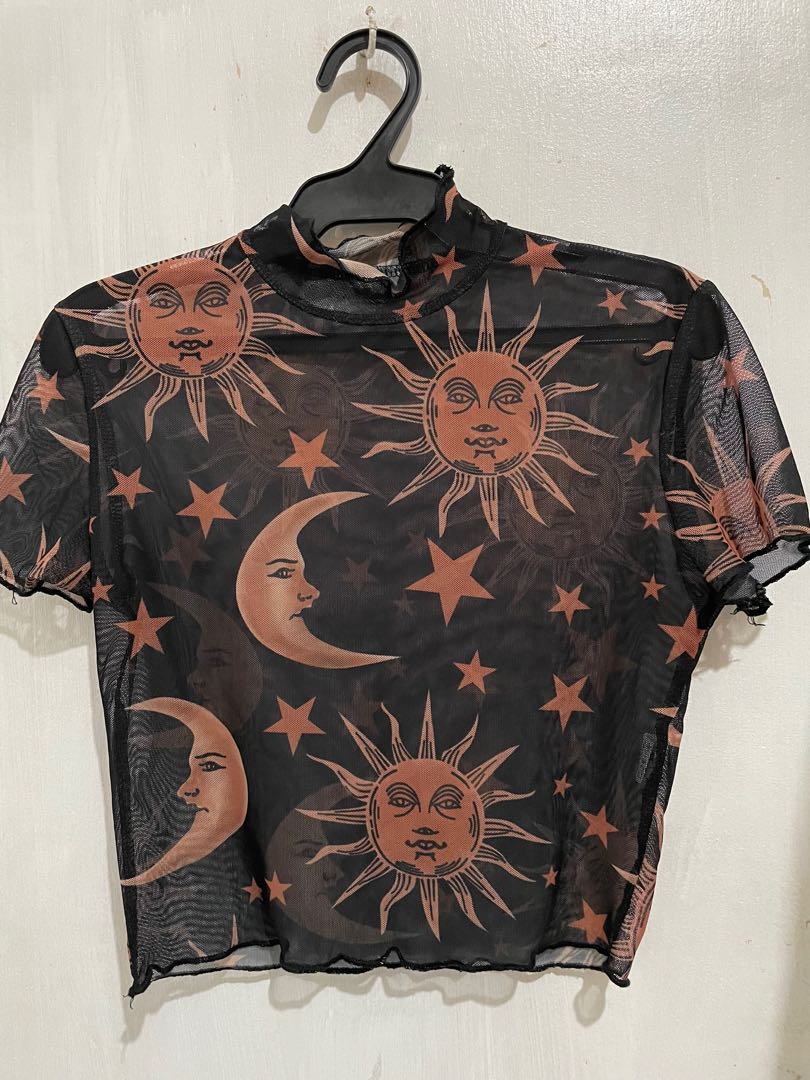 Sun and moon mesh shirt, Women's Fashion, Tops, Shirts on Carousell