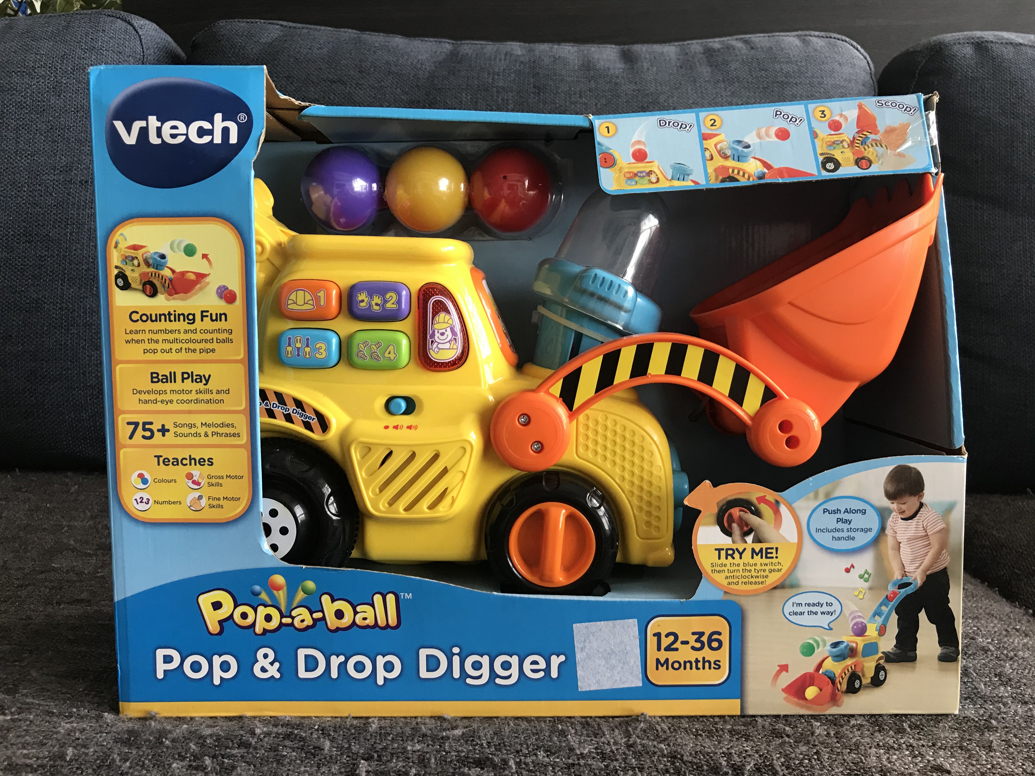 VTech Pop & Drop Digger Truck, Babies & Kids, Infant Playtime on Carousell