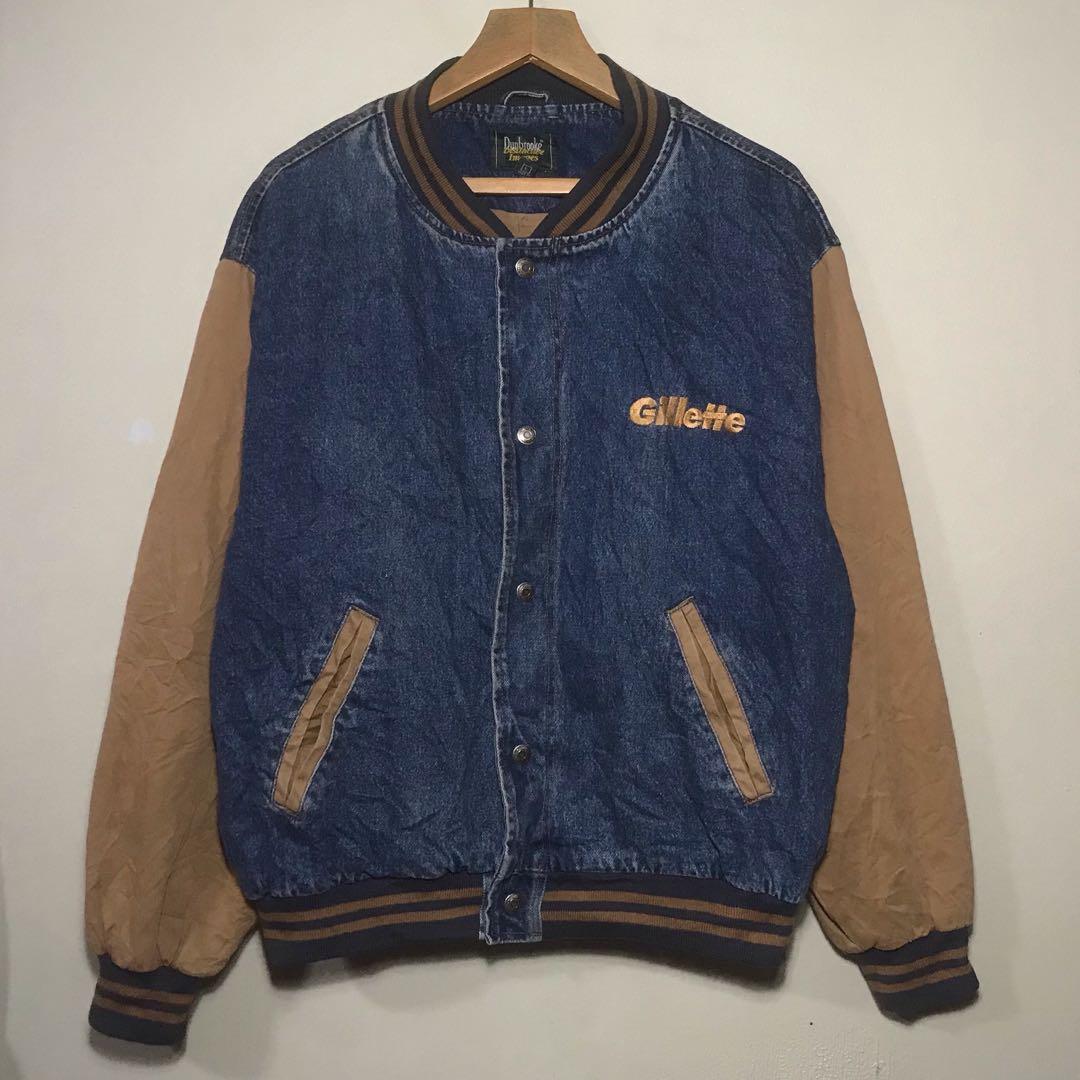 VTG GILLETTE DENIM VARSITY JACKET BY DUNBROOKE, Men's Fashion, Coats ...