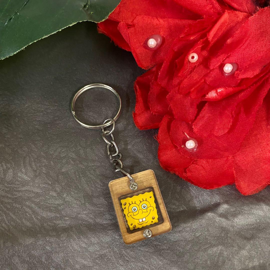 Wooden SpongeBob key chain, Everything Else, Others on Carousell