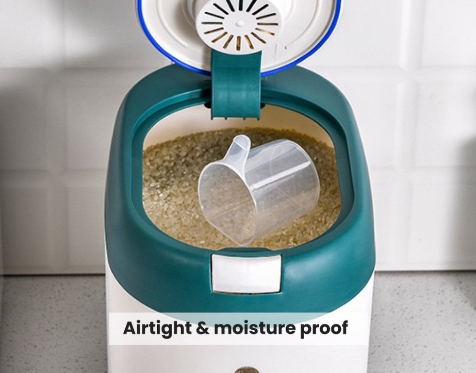 Airtight Rice Container with Measuring Cup | 10 kg with Viewing Scale ...