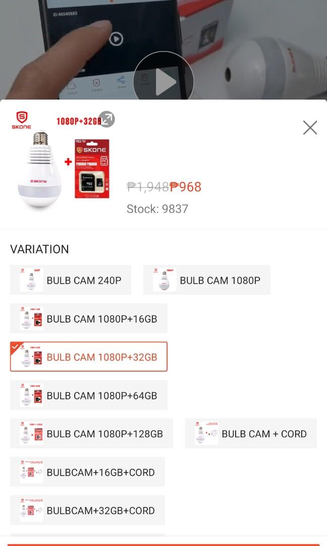 CCTV BULB CAMERA SKONE WITH FREE MICRO SDCARD, Furniture & Home Living ...