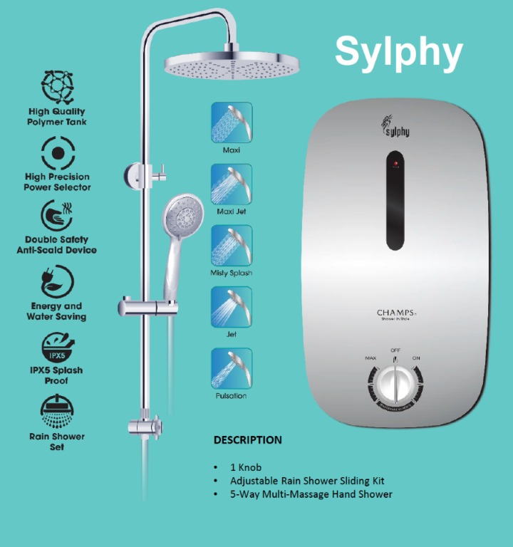 Champs Sylphy Rain Shower Instant Water Heater, TV & Home Appliances ...