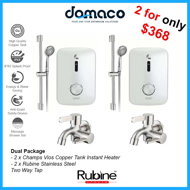 Champs Altair Copper Tank Instant Water Heater and Two Way Tap Package ...