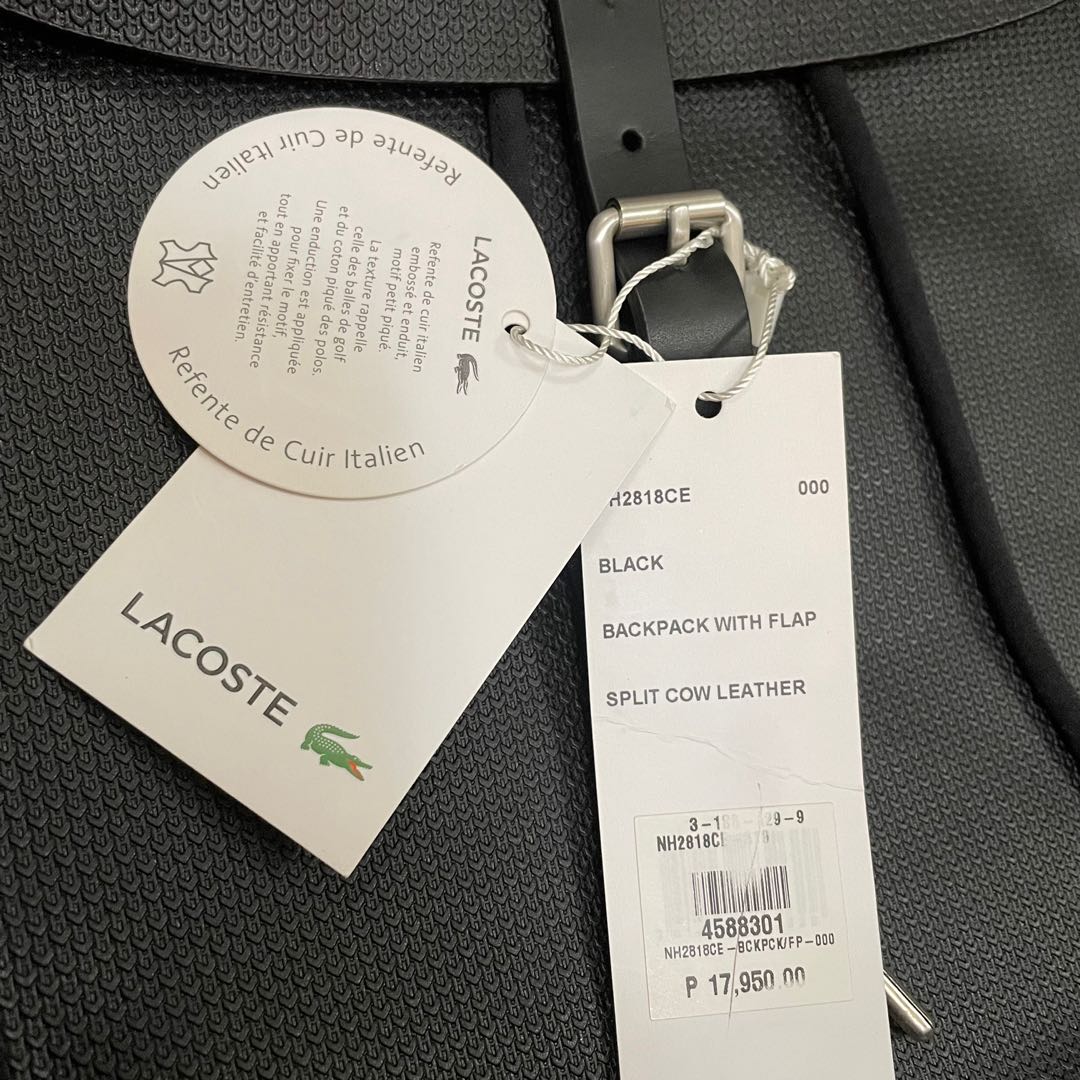 Lacoste Genuine Cow Leather BackPack with Flap, Luxury, Bags & Wallets ...