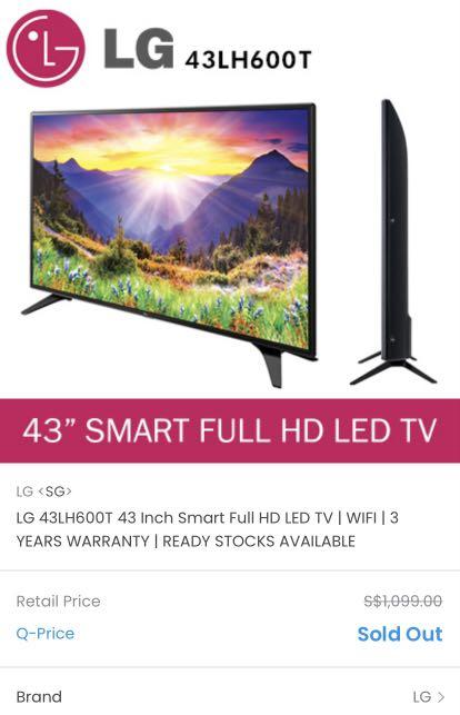 LG 43” Full HD TV black 43LH600T, TV & Home Appliances, TV ...