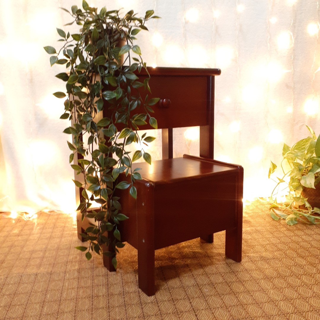 Multipurpose wooden step stool side table drawer pull out cabinet ...