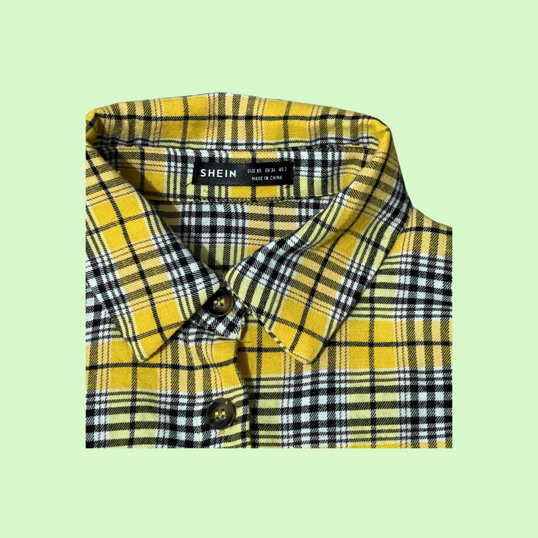 Shein Yellow Plaid Shirt, Women's Fashion, Tops, Longsleeves on Carousell