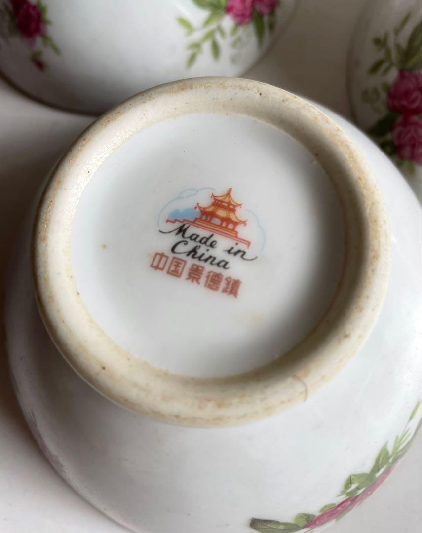 Vintage Chinese Porcelain Rice Bowls and big Soup Bowl Classic Rose ...