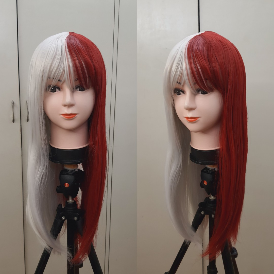 BNHA Fem! Todoroki / White and Red Split Dye Cosplay Wig, Women's ...