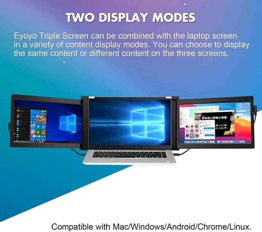 Eyoyo Portable Triple Screen Laptop Workstation External Monitor for ...