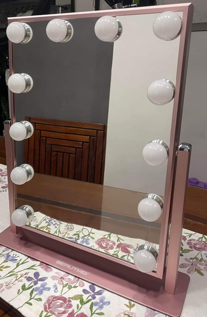 Hollywood Vanity Lighted Table Top Mirror, 2 Color Lighting Modes ...