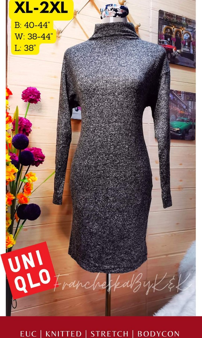 Uniqlo Gray Knitted Bodycon Longsleeeves Dress XL Plus-Size, Women's ...