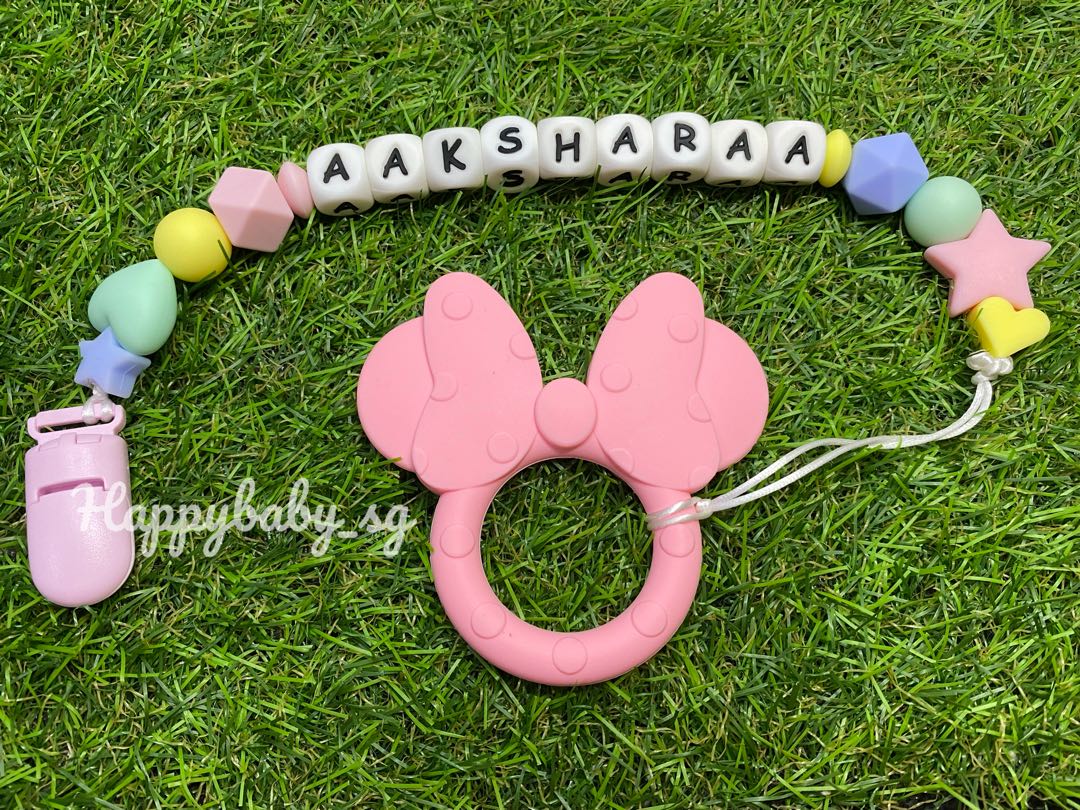 Minnie Mouse teether with pacifier clip, Babies & Kids, Nursing ...