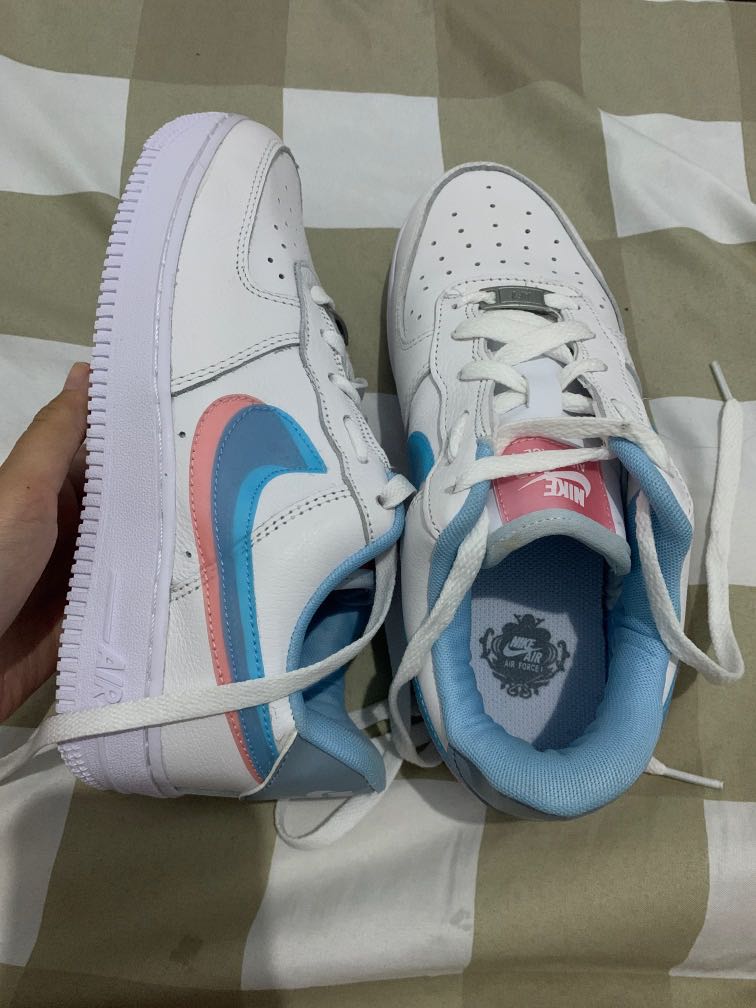 NIKE AIR FORCE 1 GD DOUBLE SWOOSH WHITE BLUE PEACH SIZE 38, Fesyen ...