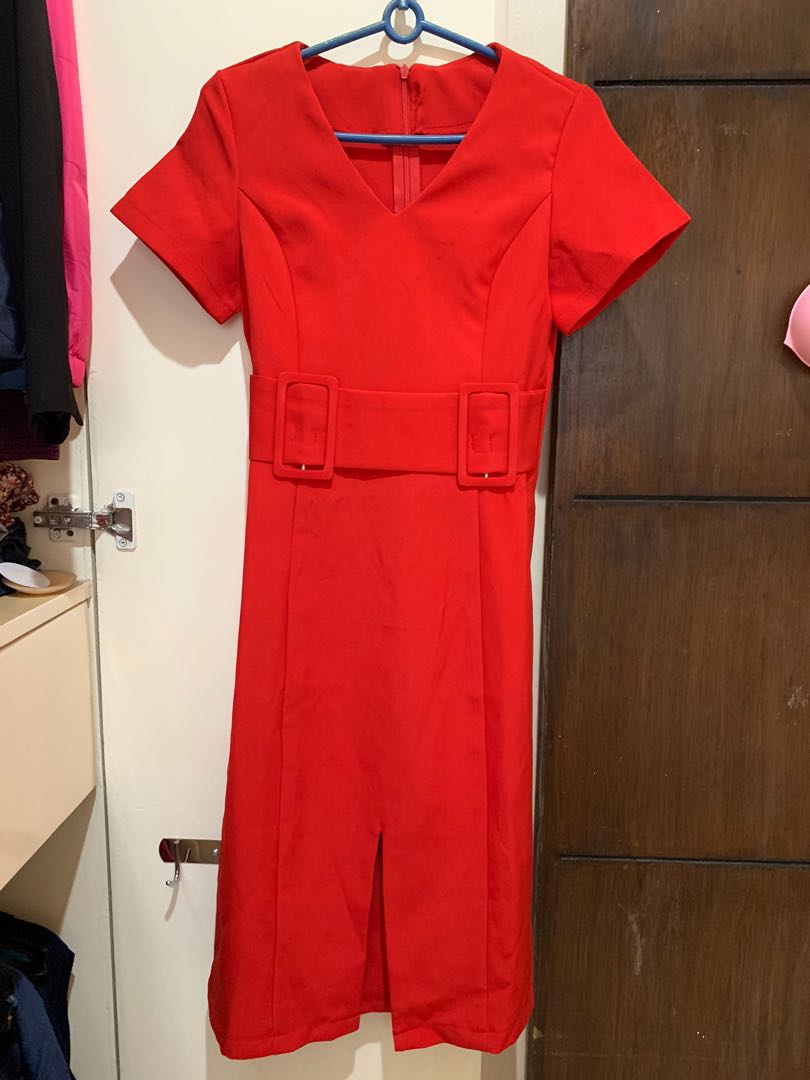 Office/Smart Casual Red Dress, Women's Fashion, Dresses & Sets, Dresses ...