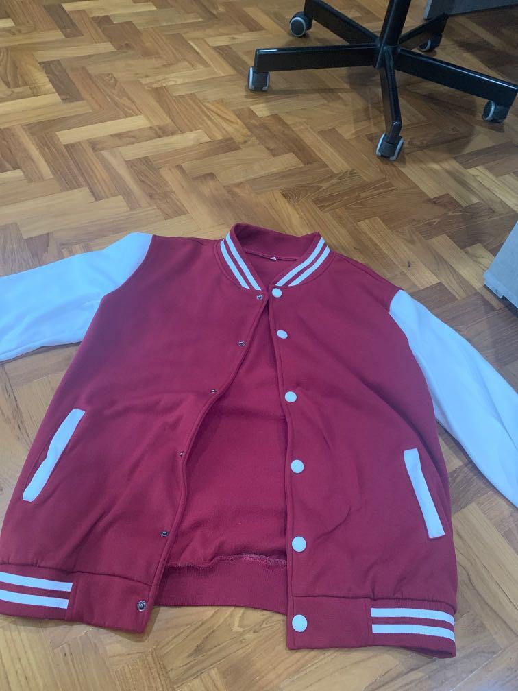 Red Plain Varsity Jacket, Men's Fashion, Coats, Jackets and Outerwear ...