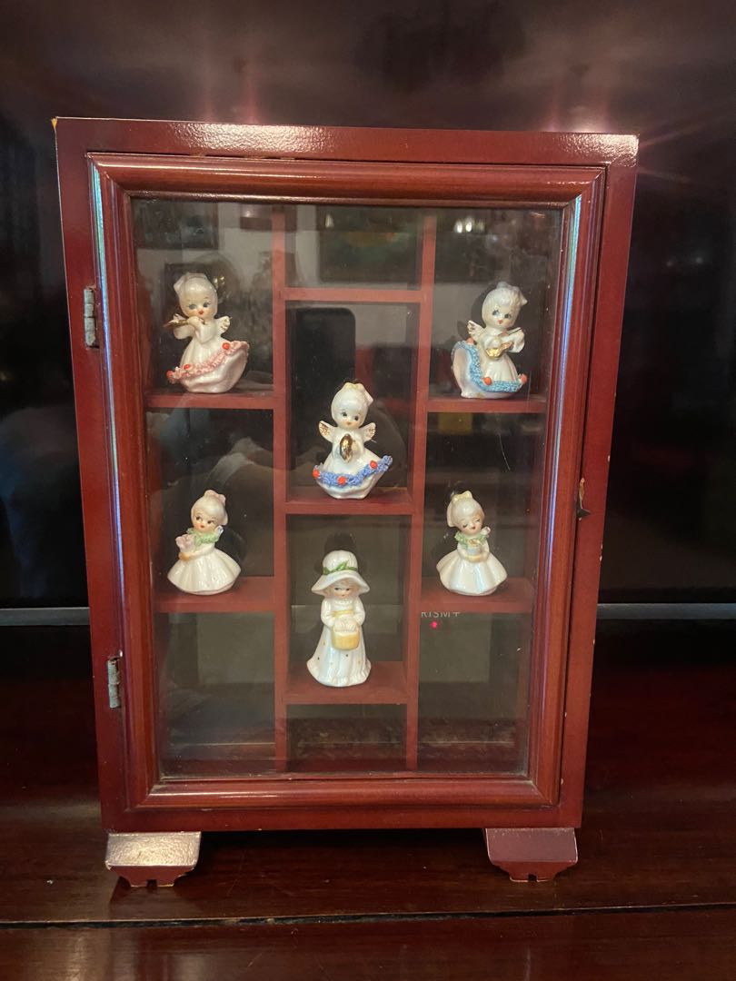 Vintage wooden display cabinet with porcelain doll Figurines, Hobbies ...