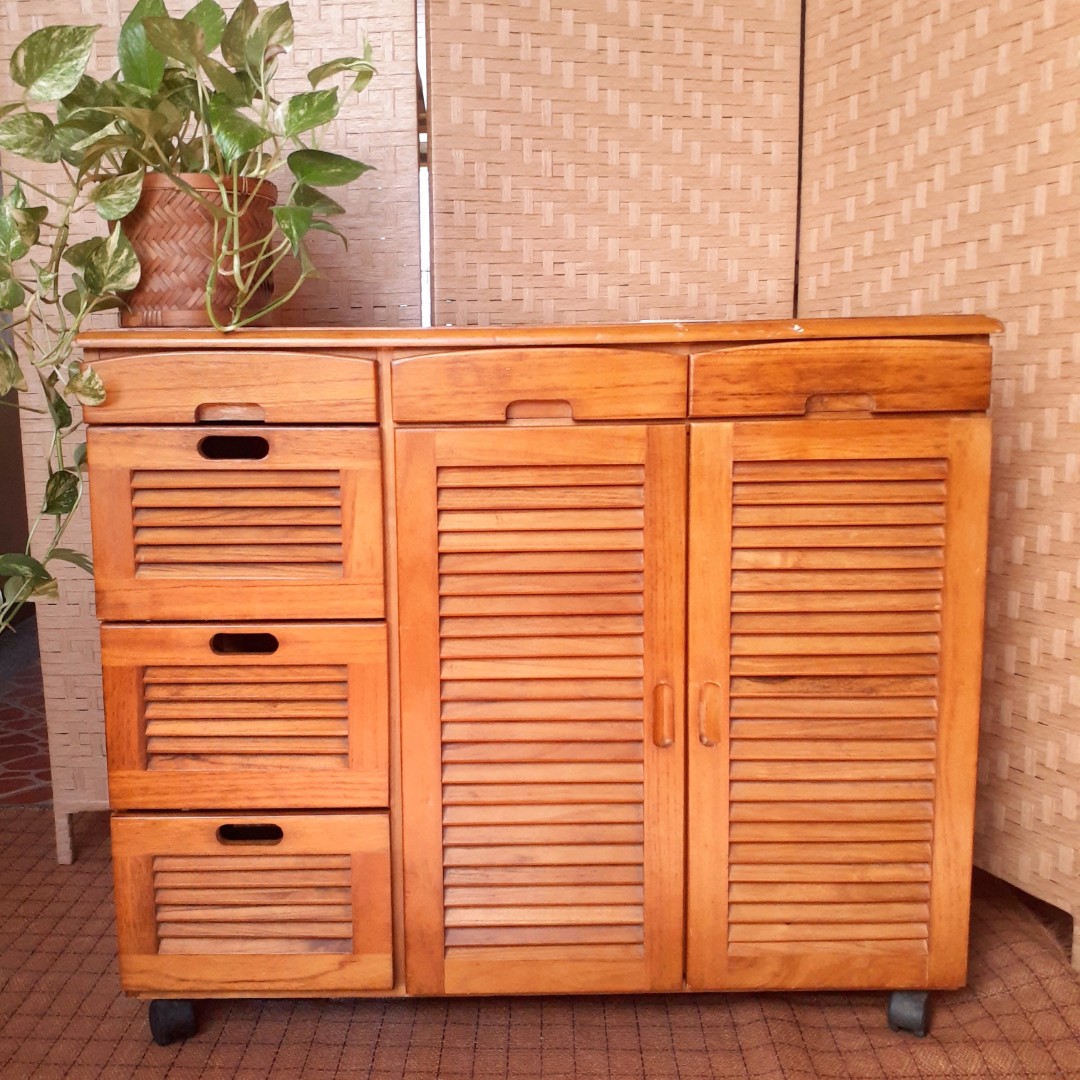 Wood kitchen cabinet drawer pantry organizer cart cottagecore farmhouse ...