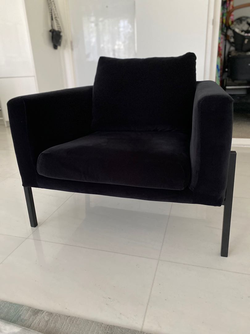 Black velvet IKEA Koarp arm chair, Furniture & Home Living, Furniture ...