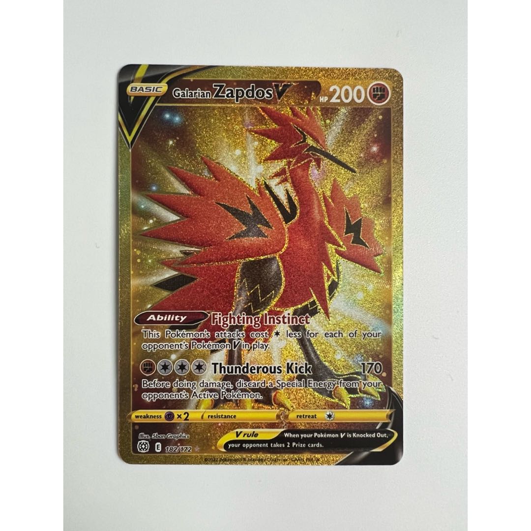 Galarian Zapdos V 182/172 Secret Rare Gold Pokemon Brilliant Star SS9 ...