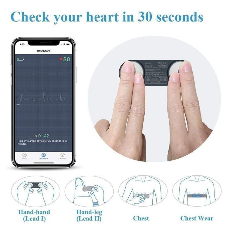 H2432 Wellue DuoEK ECG Monitor Heart Monitor Chest Strap, Wearable ECG ...