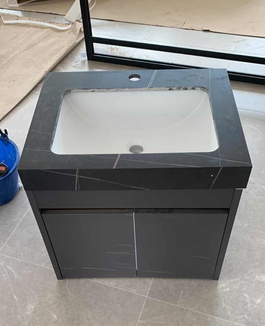 Rock slab sink with top & bottom aluminum cabinet, Furniture & Home ...