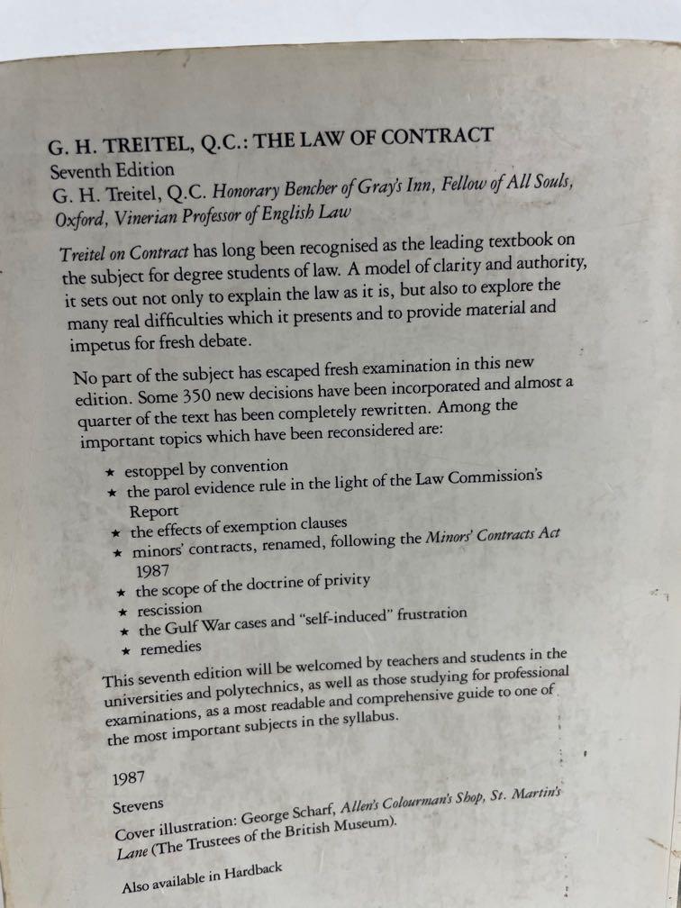 The Law Of Contract 7TH Edition By G. H. Treitel, Hobbies & Toys, Books ...
