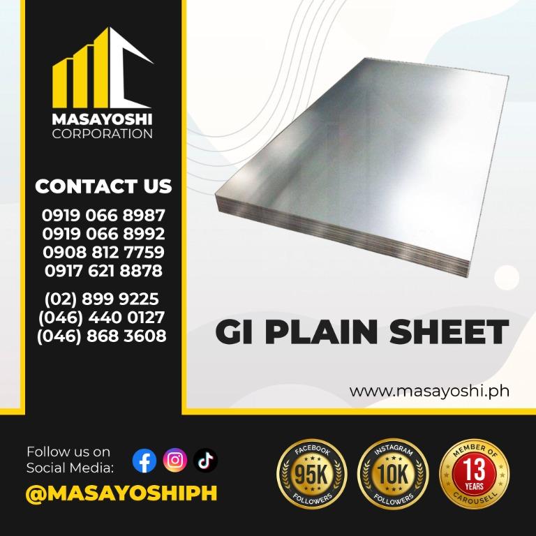 GI Plain Sheet 4x8 Standard Galvanized Iron Metals Sheets Plain Sheet Standard Plain 