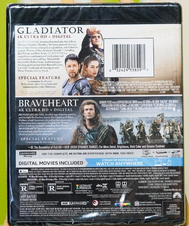 Gladiator/Braveheart 2-Movie Collection 4K Blu-ray, Hobbies & Toys ...