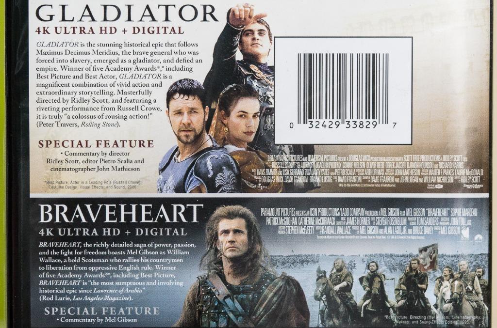 Gladiator/Braveheart 2-Movie Collection 4K Blu-ray, Hobbies & Toys ...