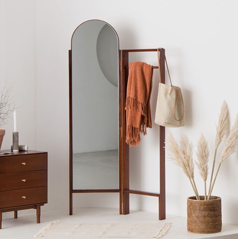 Heim Forrest Walnut Full Length Standing Mirror and Clothing Rack ...