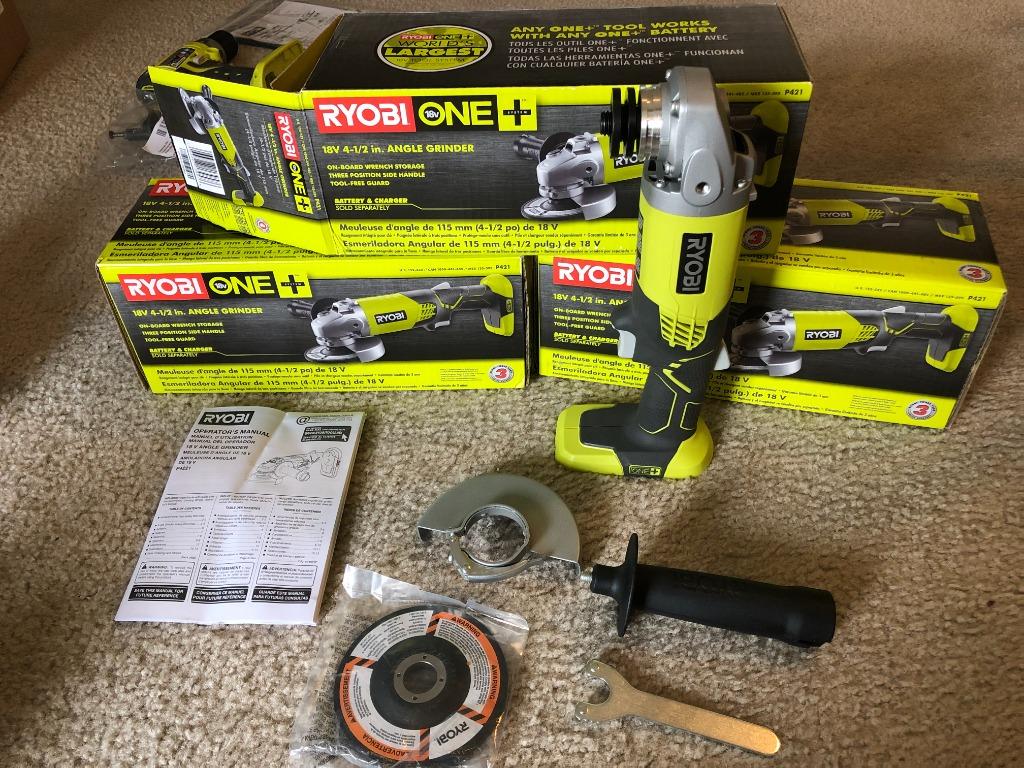 Ryobi 18V Angle Grinder, Model P421, (Tool only - battery and charger ...