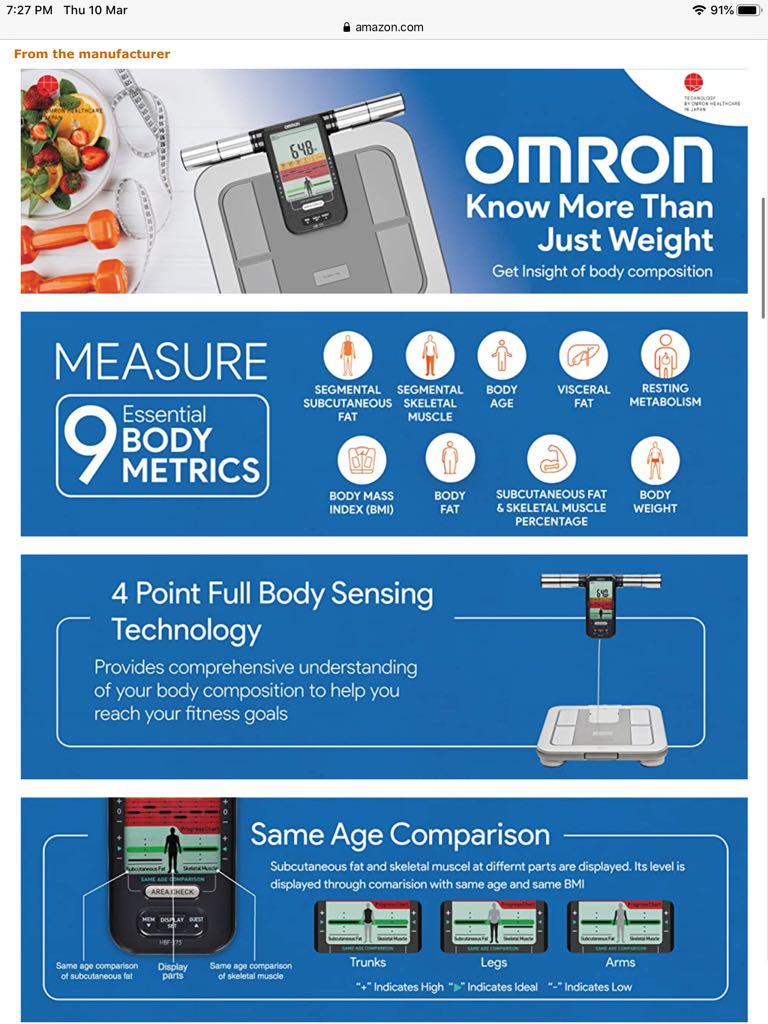 Weighing machine and body fat - omron karada scan, Health & Nutrition ...