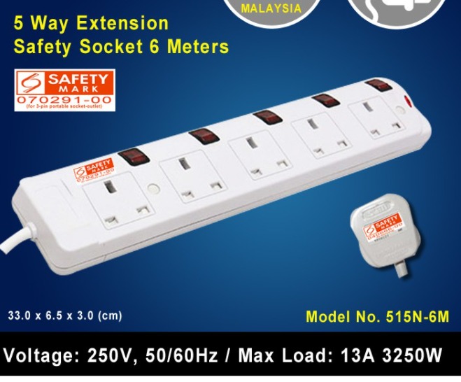2/3/4/5 WAY EXTENSION SAFETY SOCKET (2, 3 & 6 METER WIRE), TV & Home ...