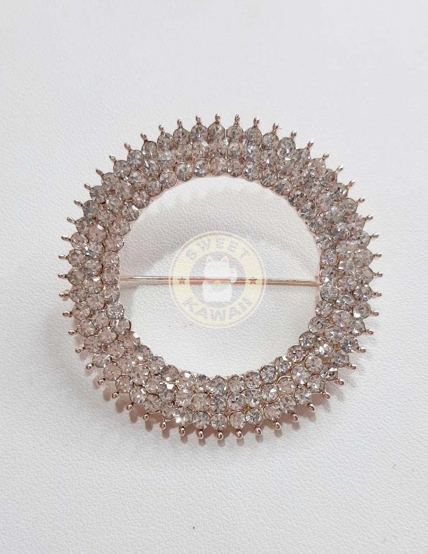 Bros Wanita Bentuk Lingkaran Round Rhinestone, Fesyen Wanita, Perhiasan ...