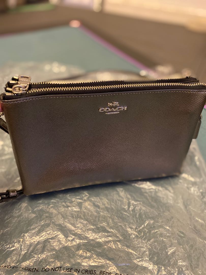 Coach Double Zipper Crossbody Bag in Gun Metal Color, Luxury, Bags ...