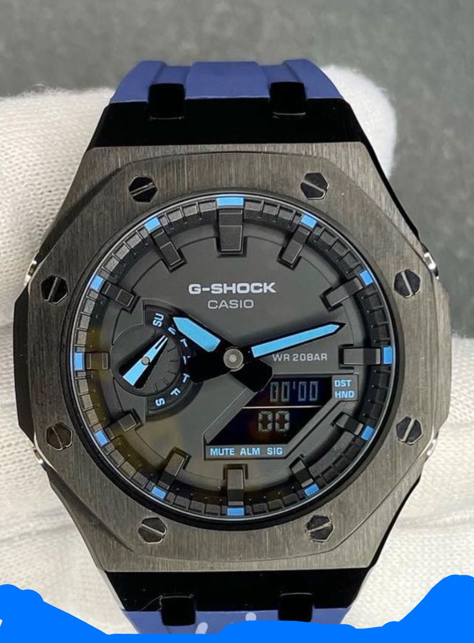 G- Shock custom neon blue ga2100 ga-2100 mod, Men's Fashion, Watches ...