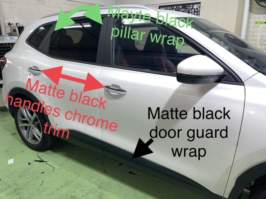 MG HS car matte black window trim, pillar, grill, handles, foglight ...