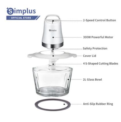 Simplus Meat Grinder 2L Glass Bowl Food Chopper Processor Mixer Mincer ...