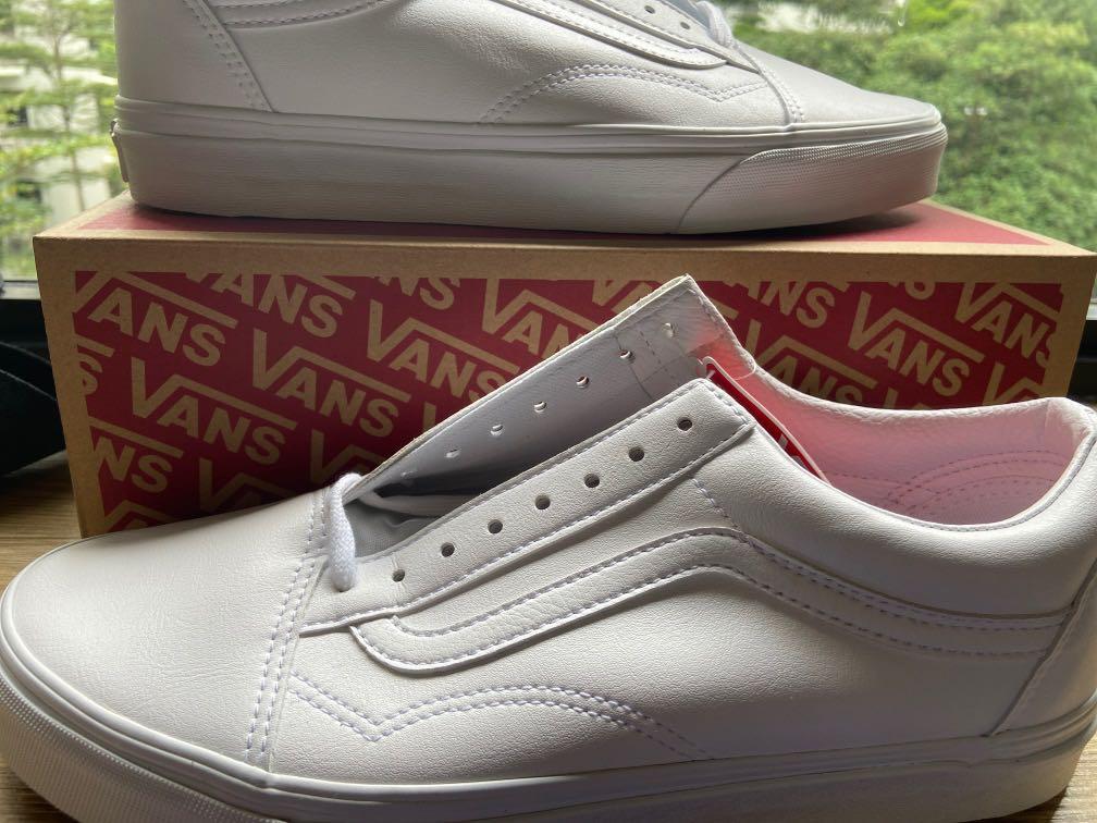 Vans White Leather Old Skool US 9, Men's Fashion, Footwear, Casual ...