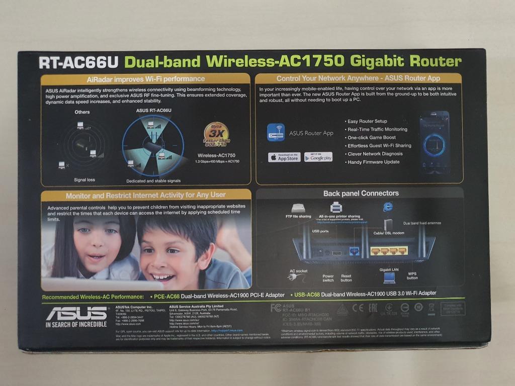 ASUS AC1750 WiFi Router (RT-AC66U B1) - Dual Band Gigabit Wireless Internet Router, Computers ...