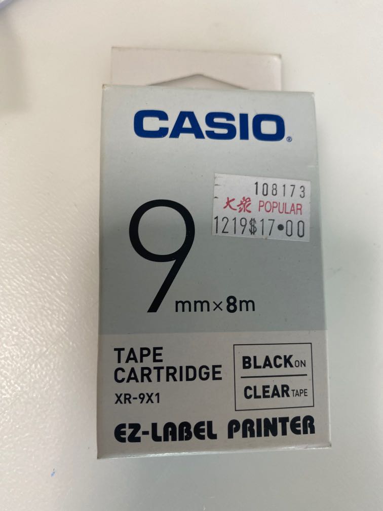 Casio ez label printed tape cartridge clear tape, black ink 9mm x 8m ...