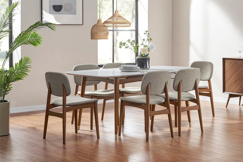 CASTLERY - Kelsey Marble Dining Table with 4 Chairs, Walnut, Furniture ...