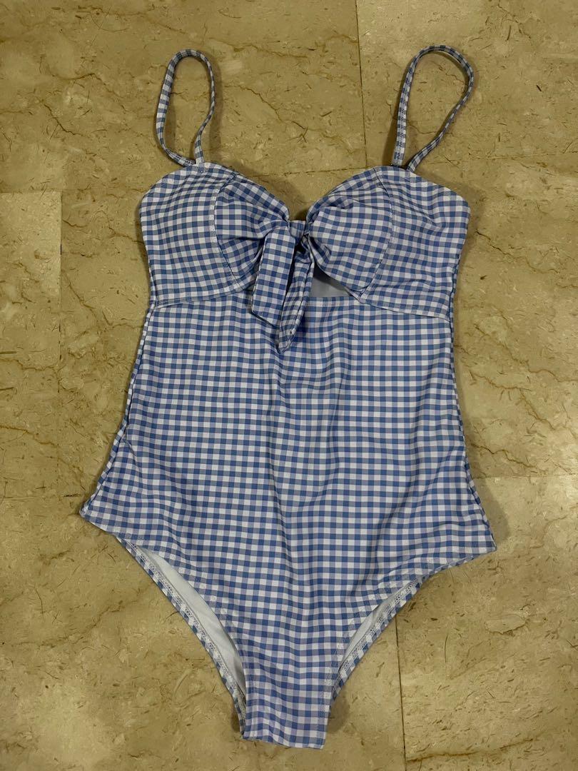 Checkered Ribbon One Piece Swimsuit, Women's Fashion, Swimwear, Bikinis ...